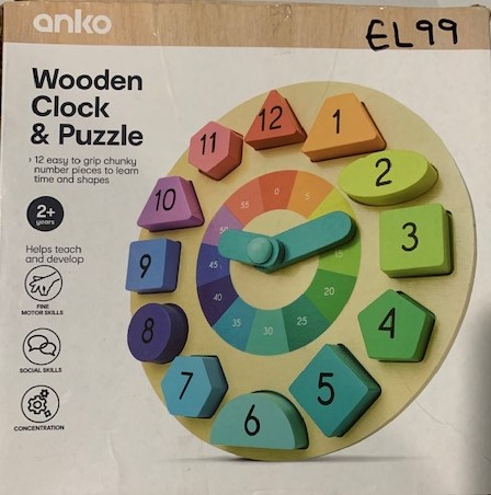 Wooden Clock & Puzzle