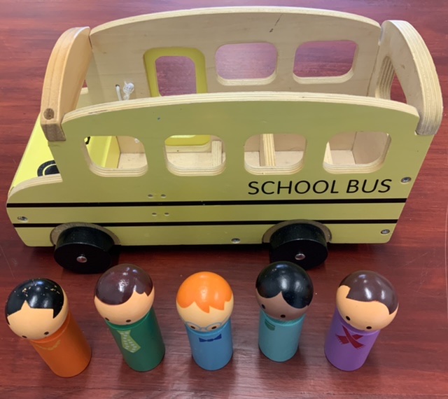 Wooden School Bus and People
