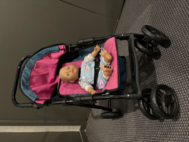 Blue & Pink Pram with baby